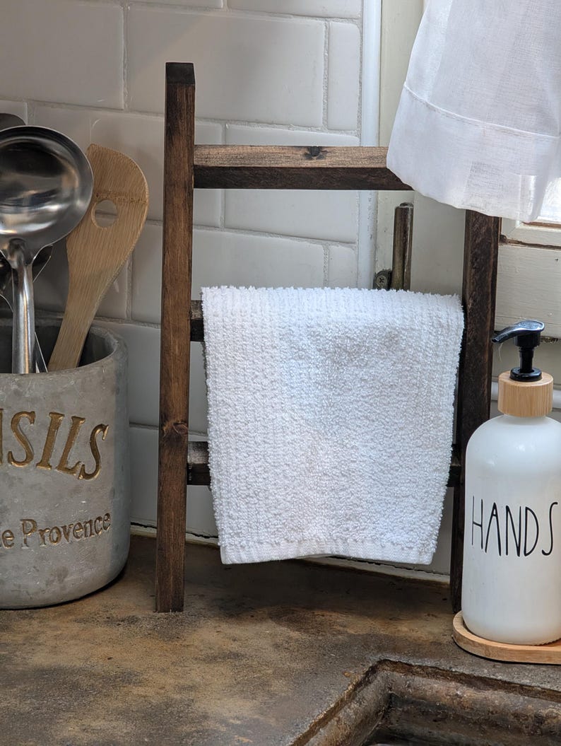 Handcrafted Decorative Countertop Ladder | Rustic Farmhouse Bathroom ...