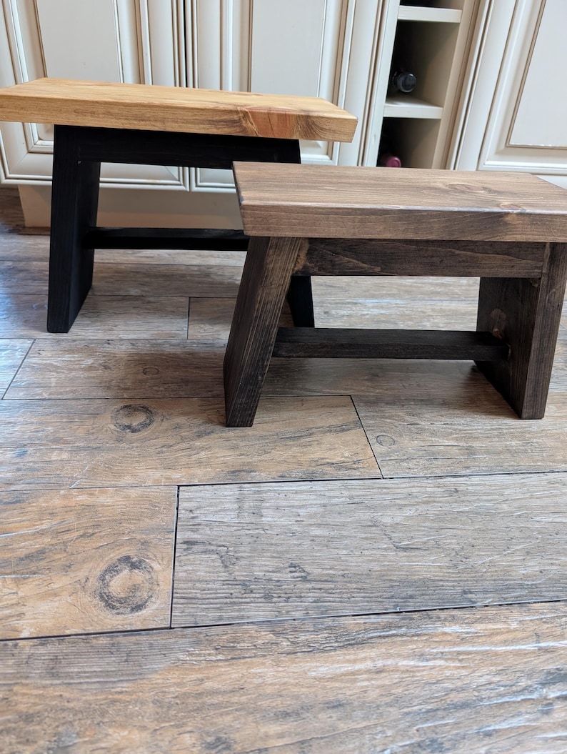 Handcrafted Rustic Wooden Step Stool: Farmhouse Kitchen Decor (15.5x8 ...
