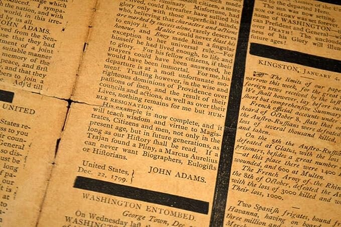 GEORGE WASHINGTON Death Announcement Rare NEWSPAPER, Reprint, Ulster ...