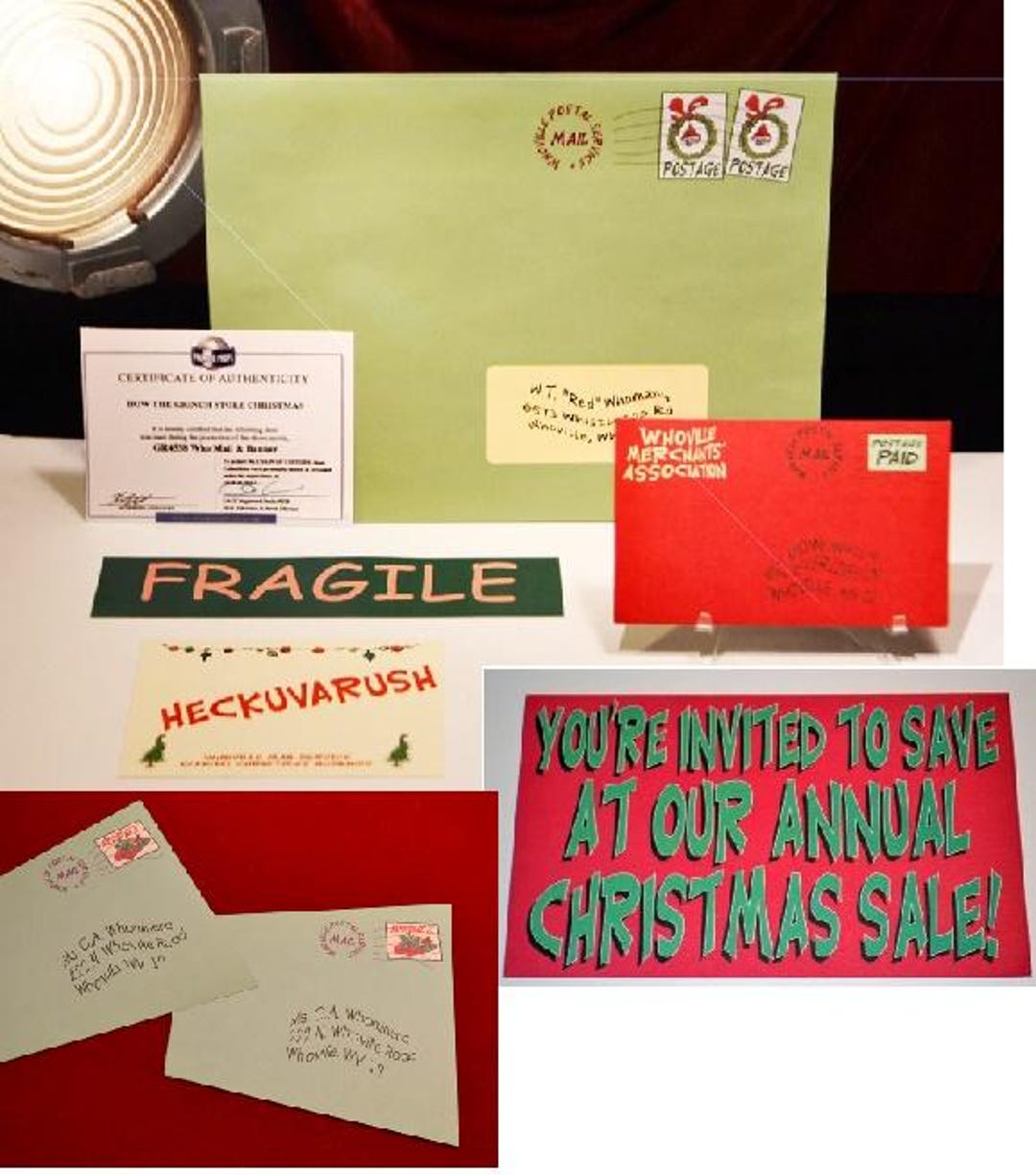 GRINCH Props, Large WHO MAIL, Envelopes, Prop Mail, Labels, Screen Used ...