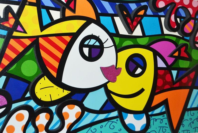 Romero Britto "deeply in Love Too" 3D Kissing Fish Art, Signed & Framed ...