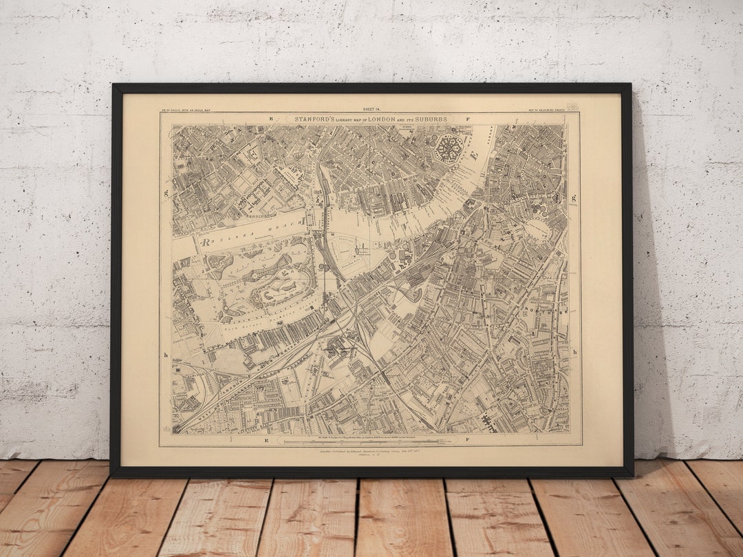 Vintage Map Print, Old South London Map Poster, 1877 Battersea, Chelsea ...