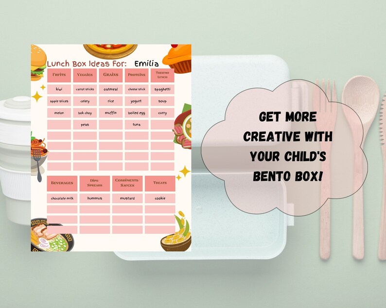 Bento Box Lunch Ideas List, Lunch Box Ideas, Food List - Etsy