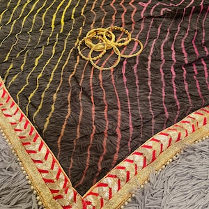 Beautiful Black Chunni Dupatta With Gold Red Embroidery and Beads for ...