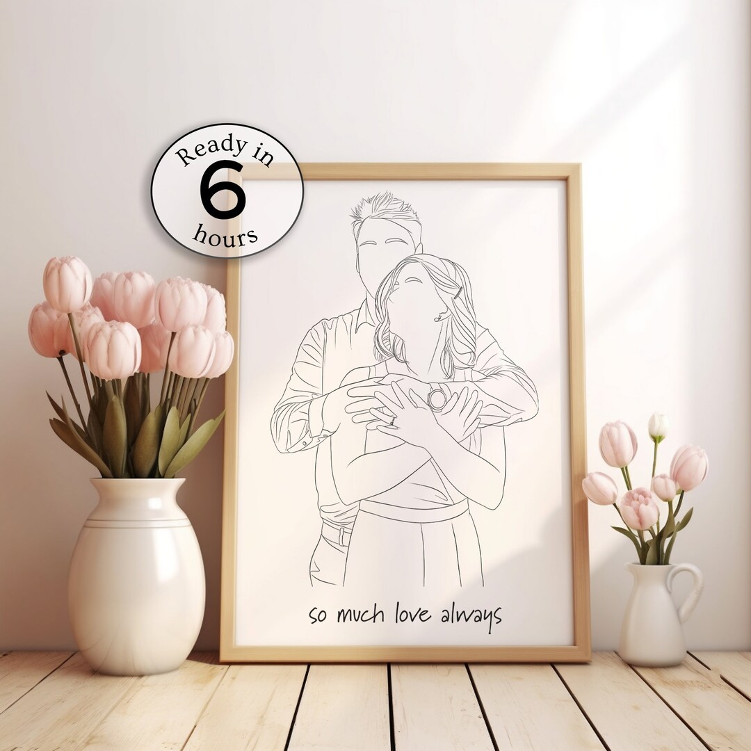 Custom Line Drawing First Anniversary Portrait From Photo - Etsy