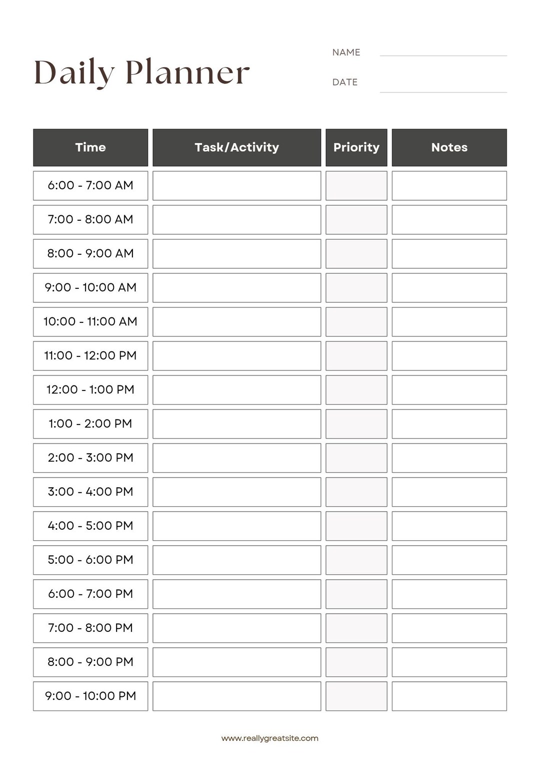 Minimalist Daily Planner | Printable Productivity Schedule | Hourly To ...