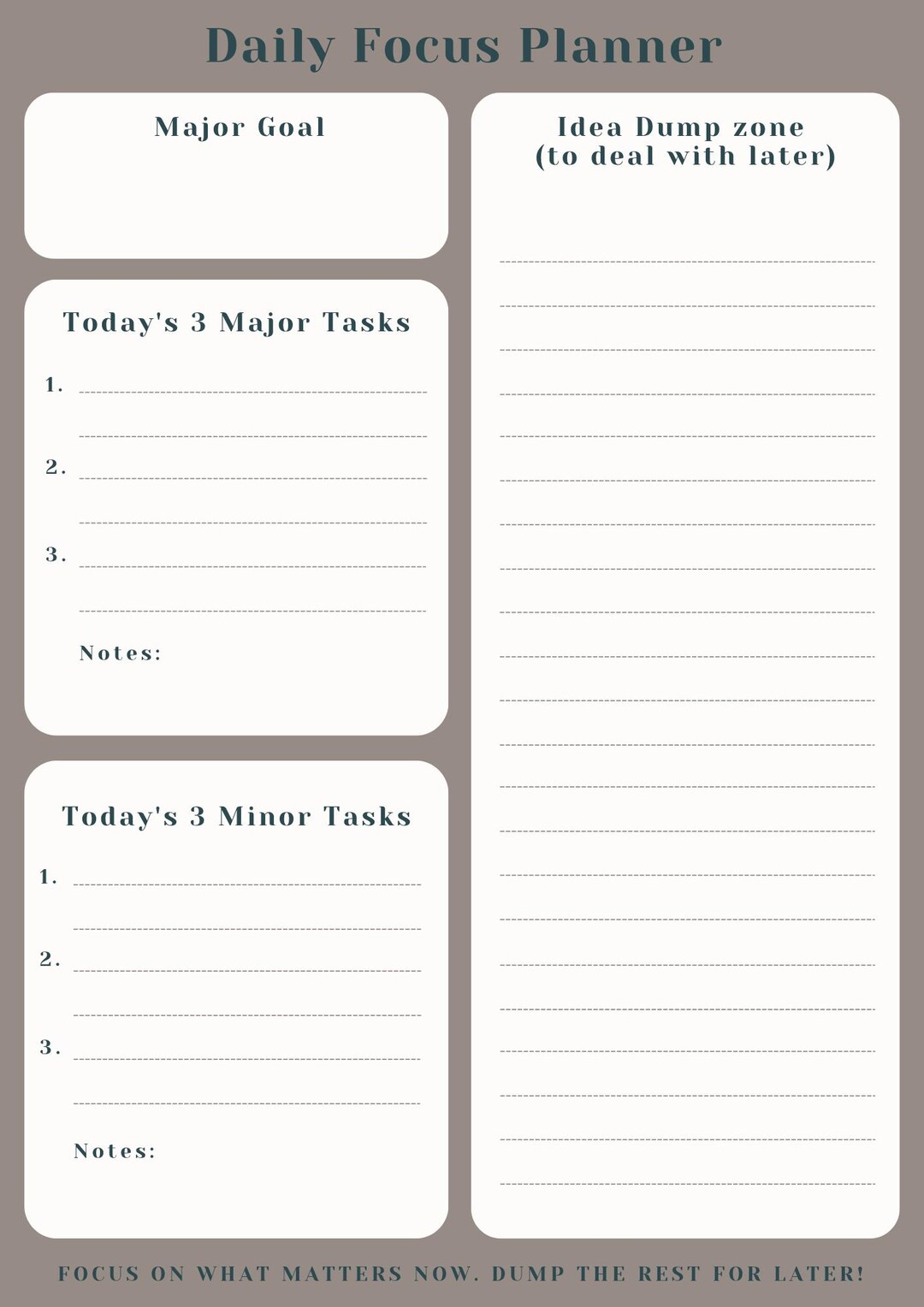 Daily Focus Planner | Printable Productivity Template | Minimal To-do ...