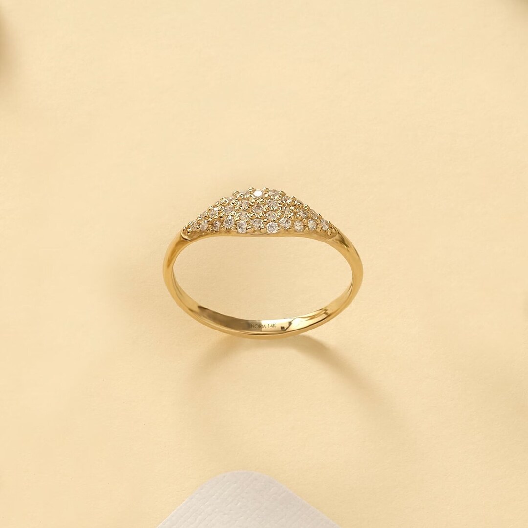 Dainty Pave Signet Ring, 14k Solid Gold Sparkle Ring,tiny Signet Ring ...