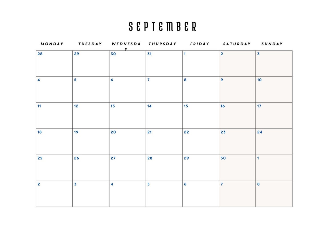 2023 Calendar, Printable, Minimalist Simple Calendar Horizontal Pages ...