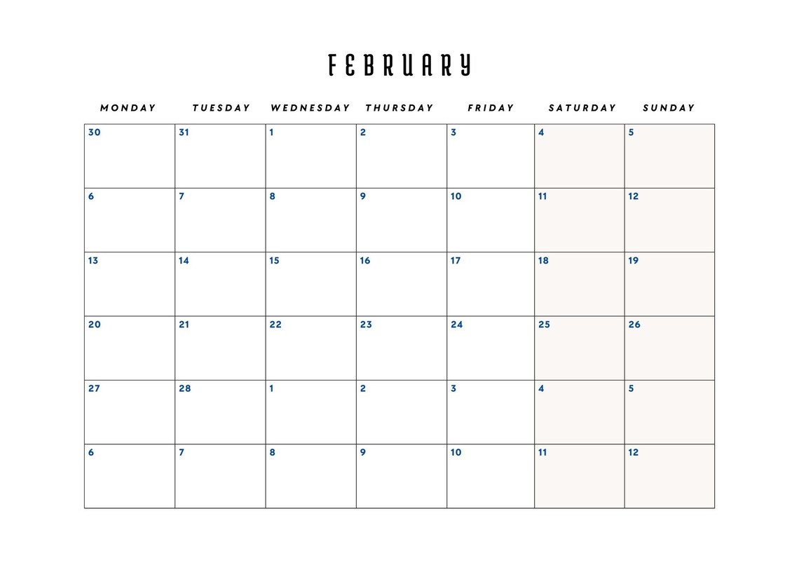2023 Calendar, Printable, Minimalist Simple Calendar Horizontal Pages ...
