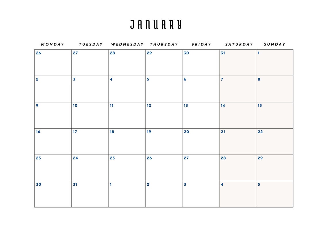 2023 Calendar, Printable, Minimalist Simple Calendar Horizontal Pages ...