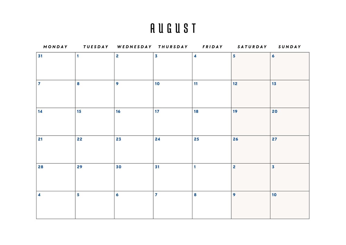 2023 Calendar, Printable, Minimalist Simple Calendar Horizontal Pages ...