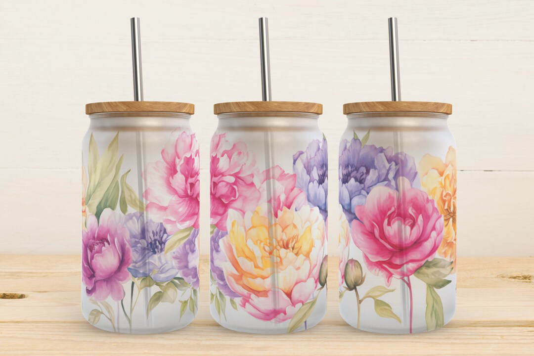 Peonies Libbey Wrap Colourful Peonies PNG 16oz Libbey Glass Can Design ...