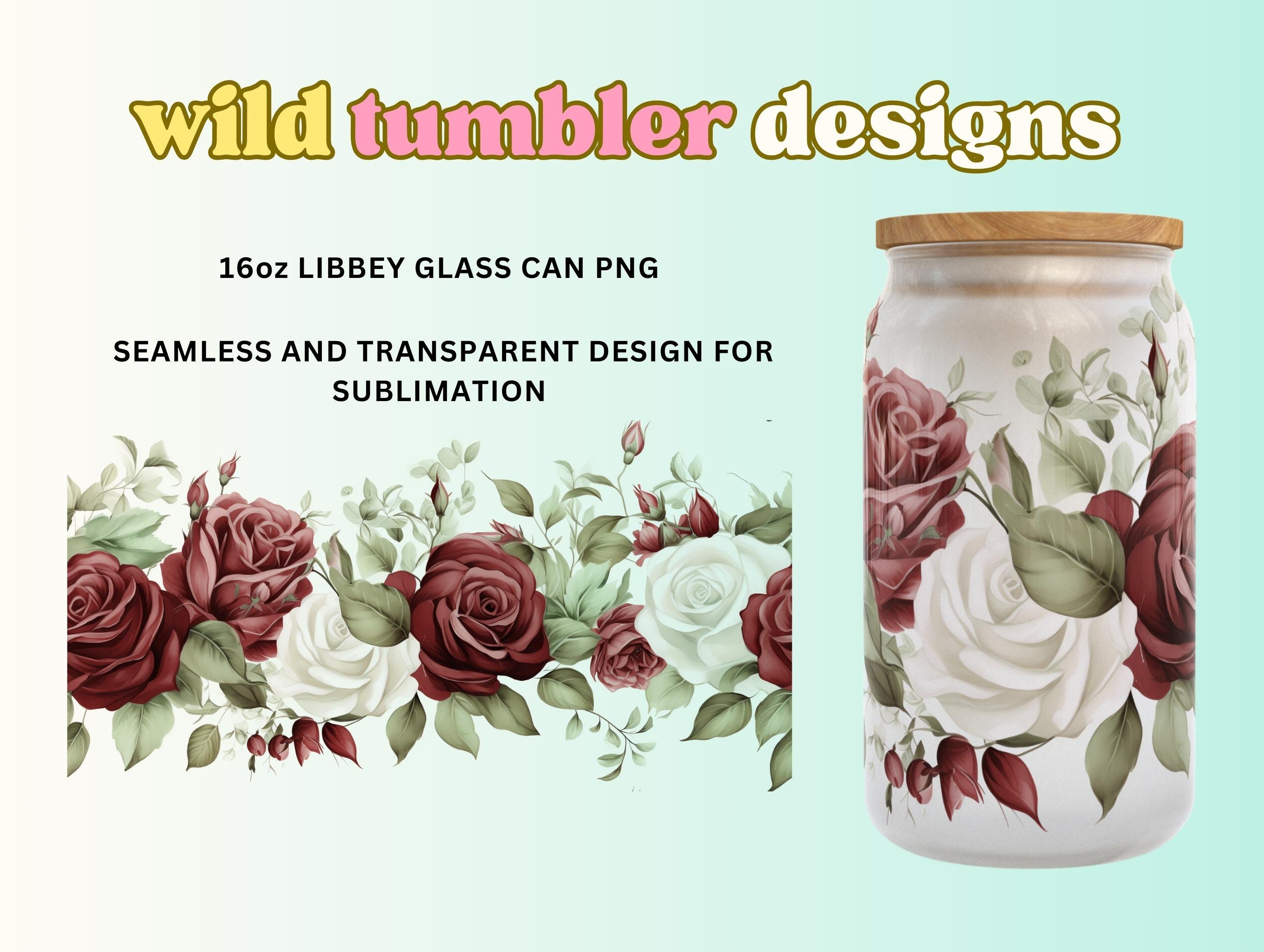Burgundy & White Roses PNG Rose Libbey Wrap 16oz Libbey Glass Can Design 300dpi PNG Digital ...
