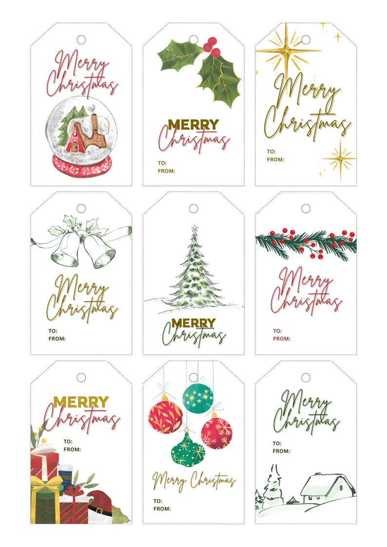 Printable Christmas Gift Tags | 9 Different Models | Holiday To/from ...