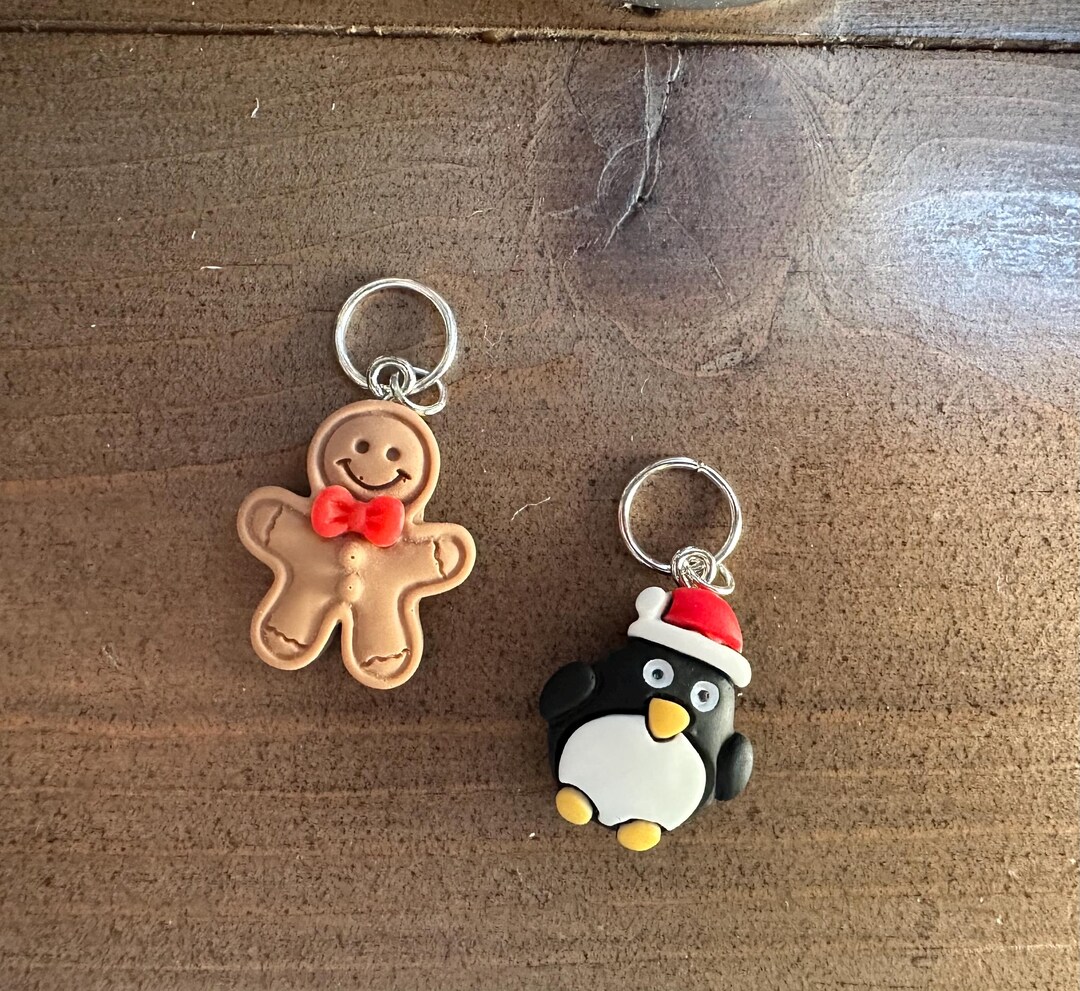 Gingerbread Man and Christmas Penguin Set Stitch Marker Set - 2 Piece ...