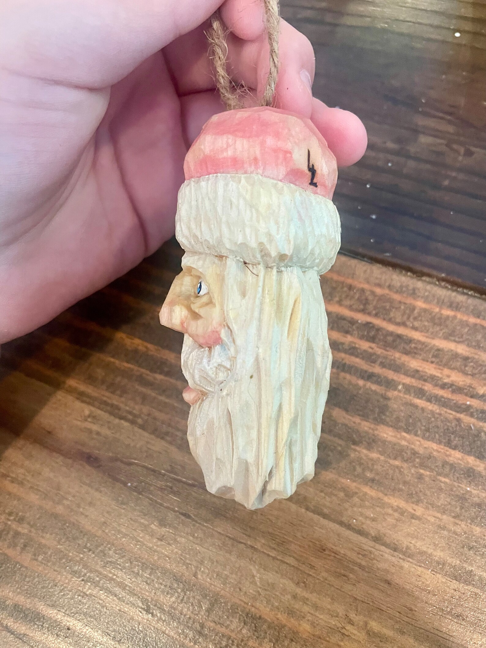 Hand Carved Santa Ornament Beard Swayed to the Side - Etsy