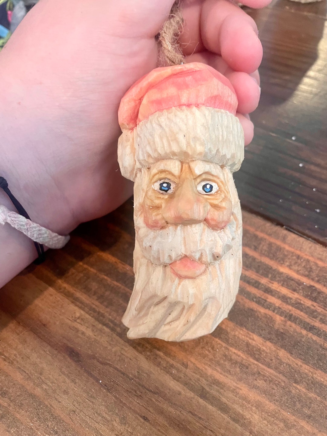 Hand Carved Santa Ornament Beard Swayed to the Side - Etsy