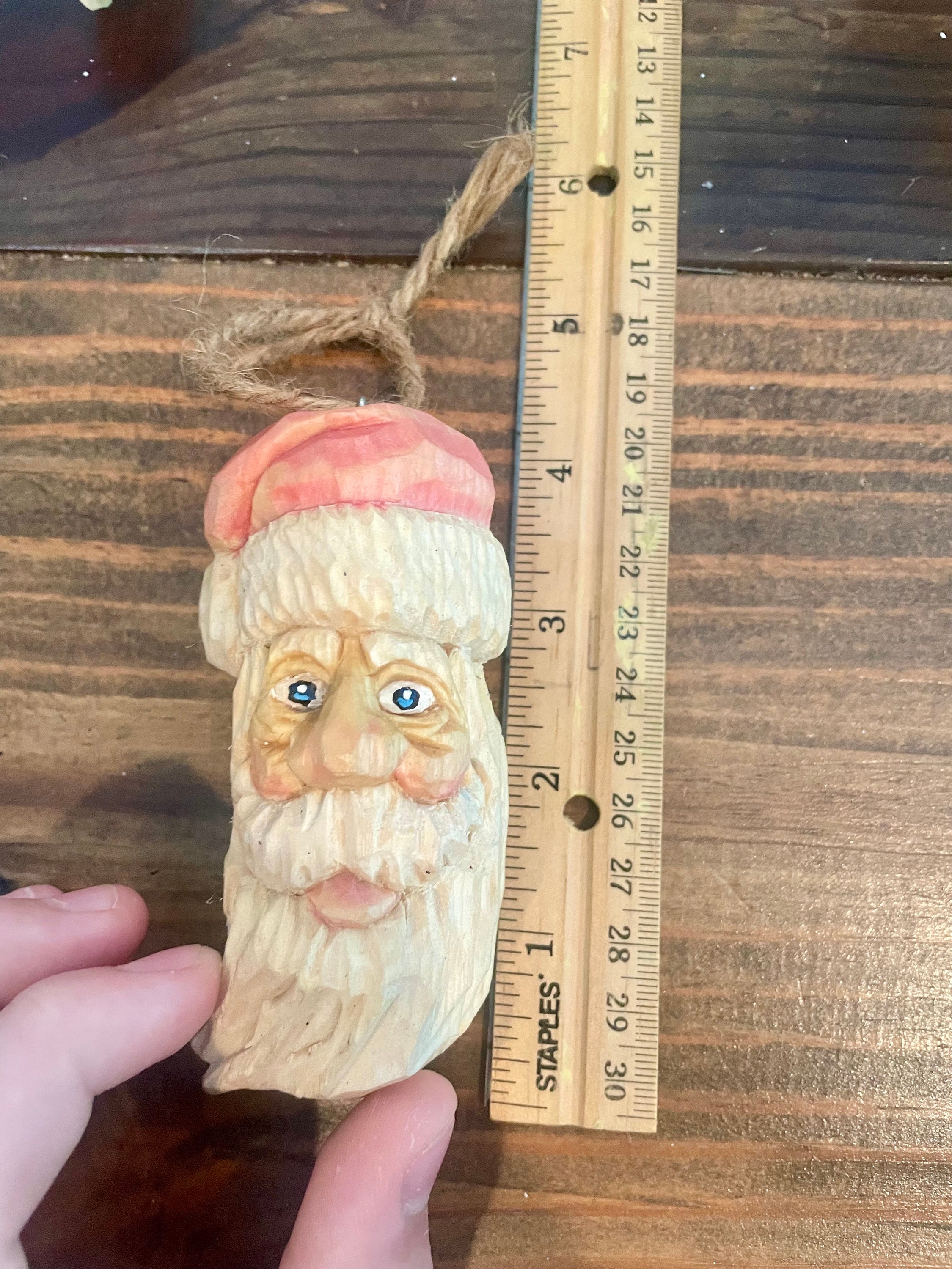 Hand Carved Santa Ornament Beard Swayed to the Side - Etsy