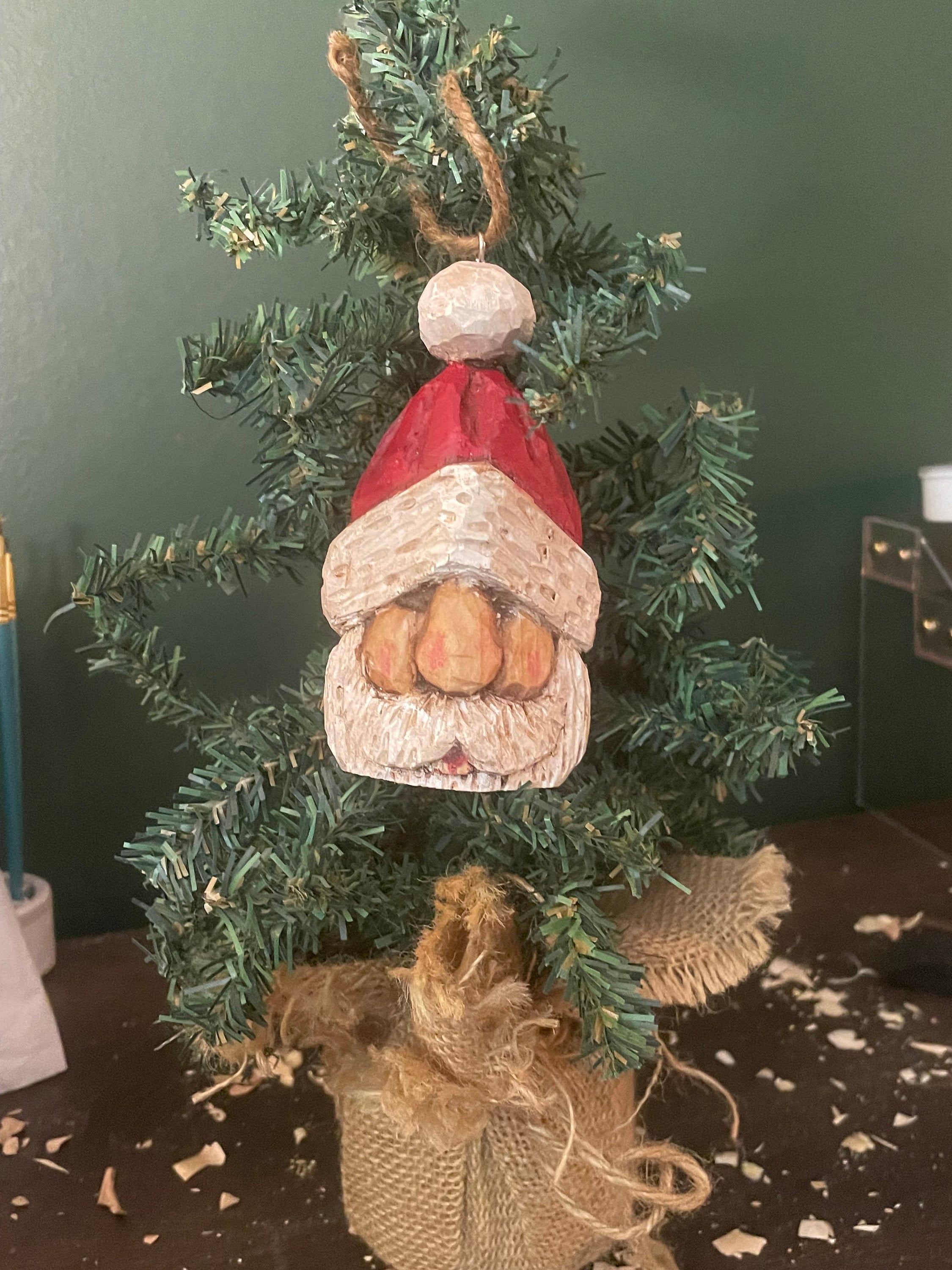 Custom Hand Carved Santa Head Ornament - Etsy