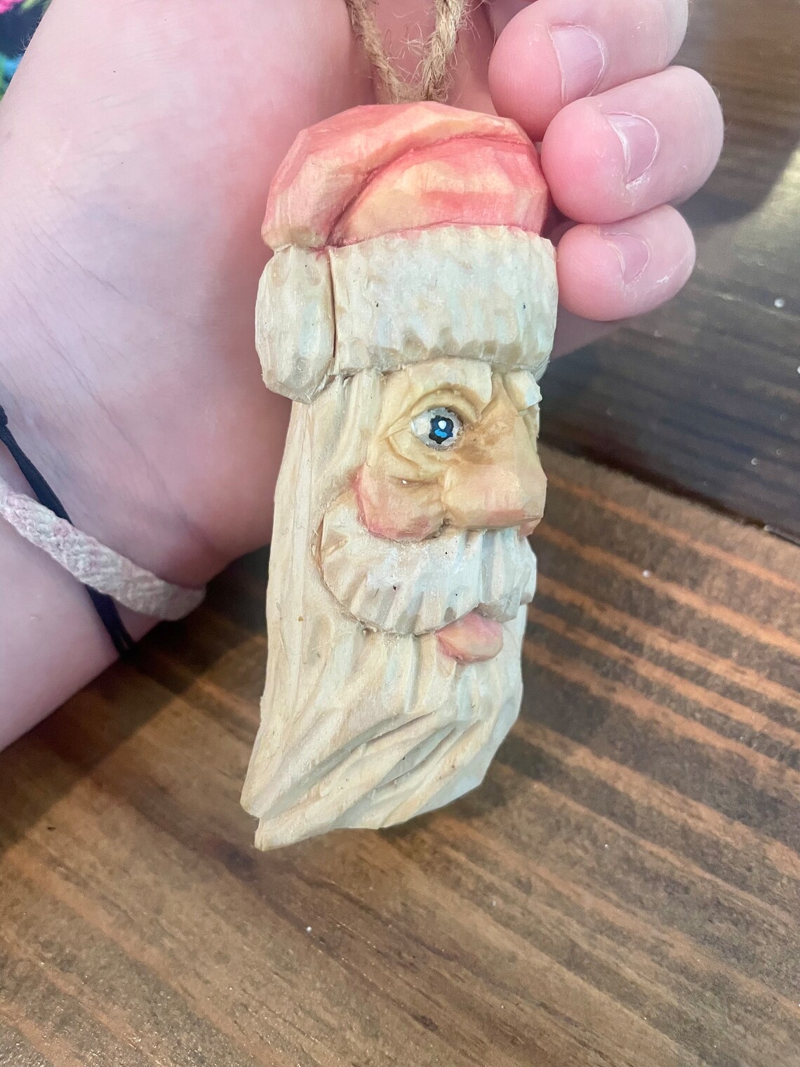 Hand Carved Santa Ornament Beard Swayed to the Side - Etsy