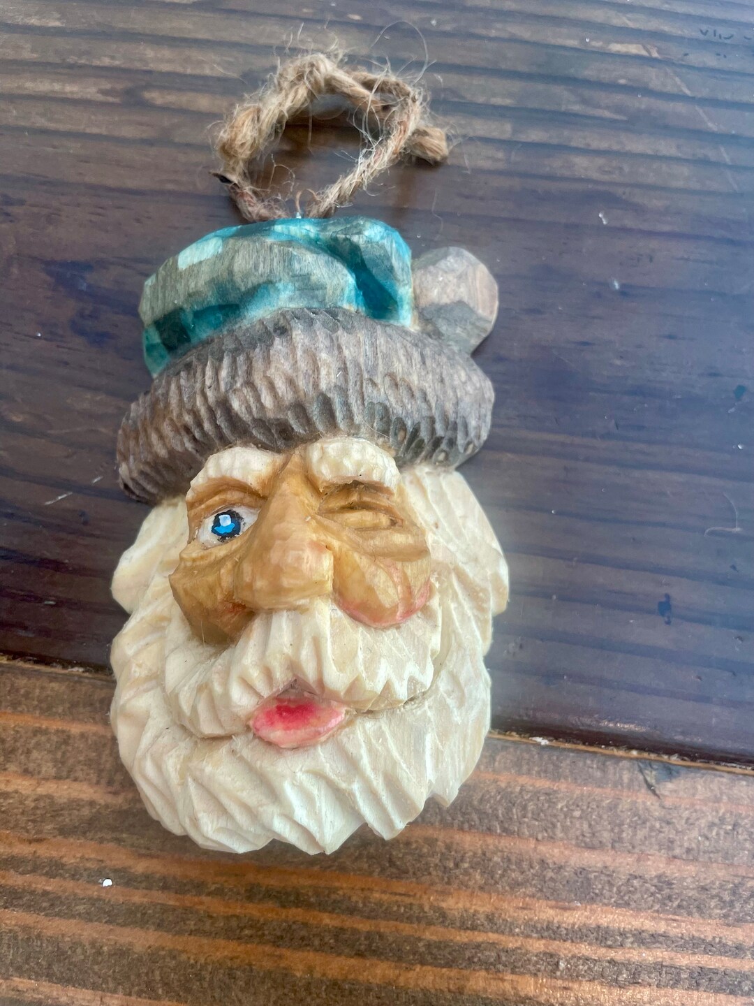 Custom Hand Carved Winking Santa Head Ornament Realistic - Etsy