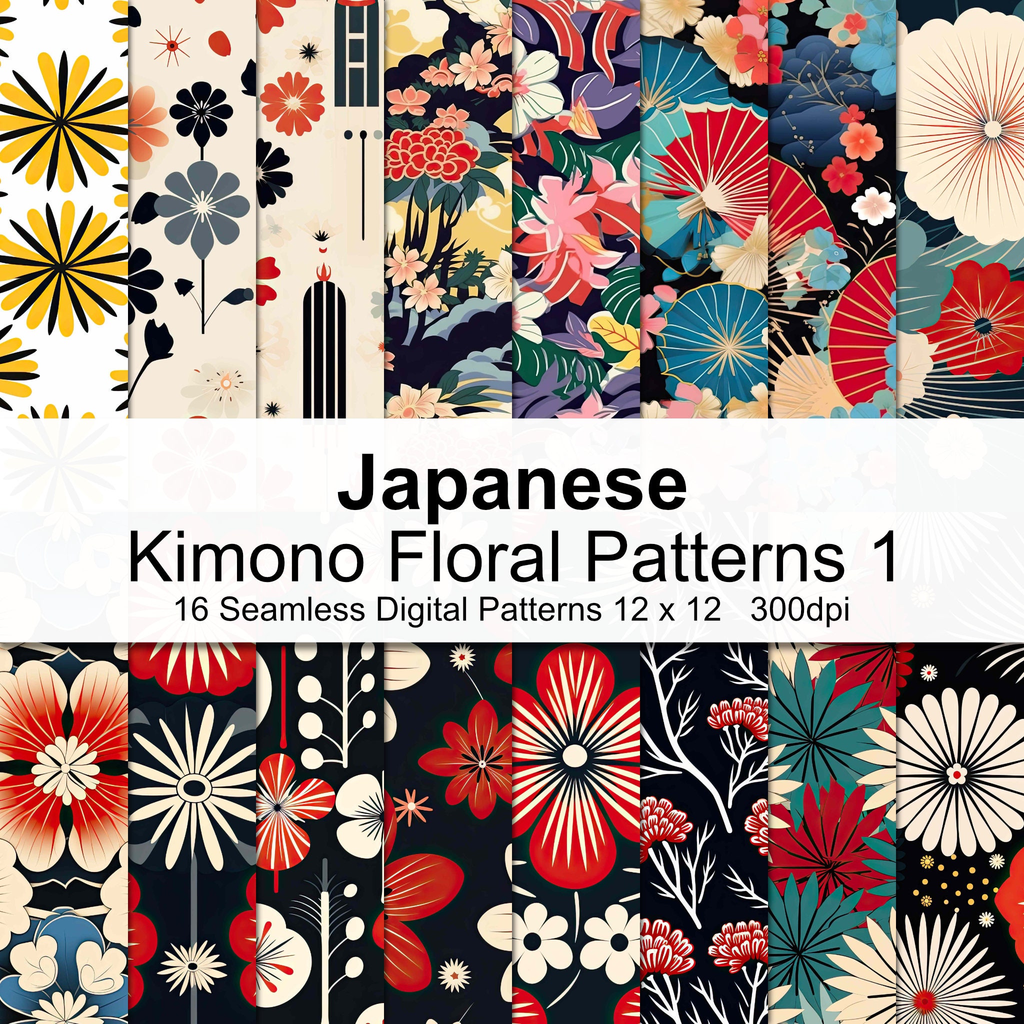 Japanese Kimono Florals 1 - Japanese Floral Digital Paper - Etsy