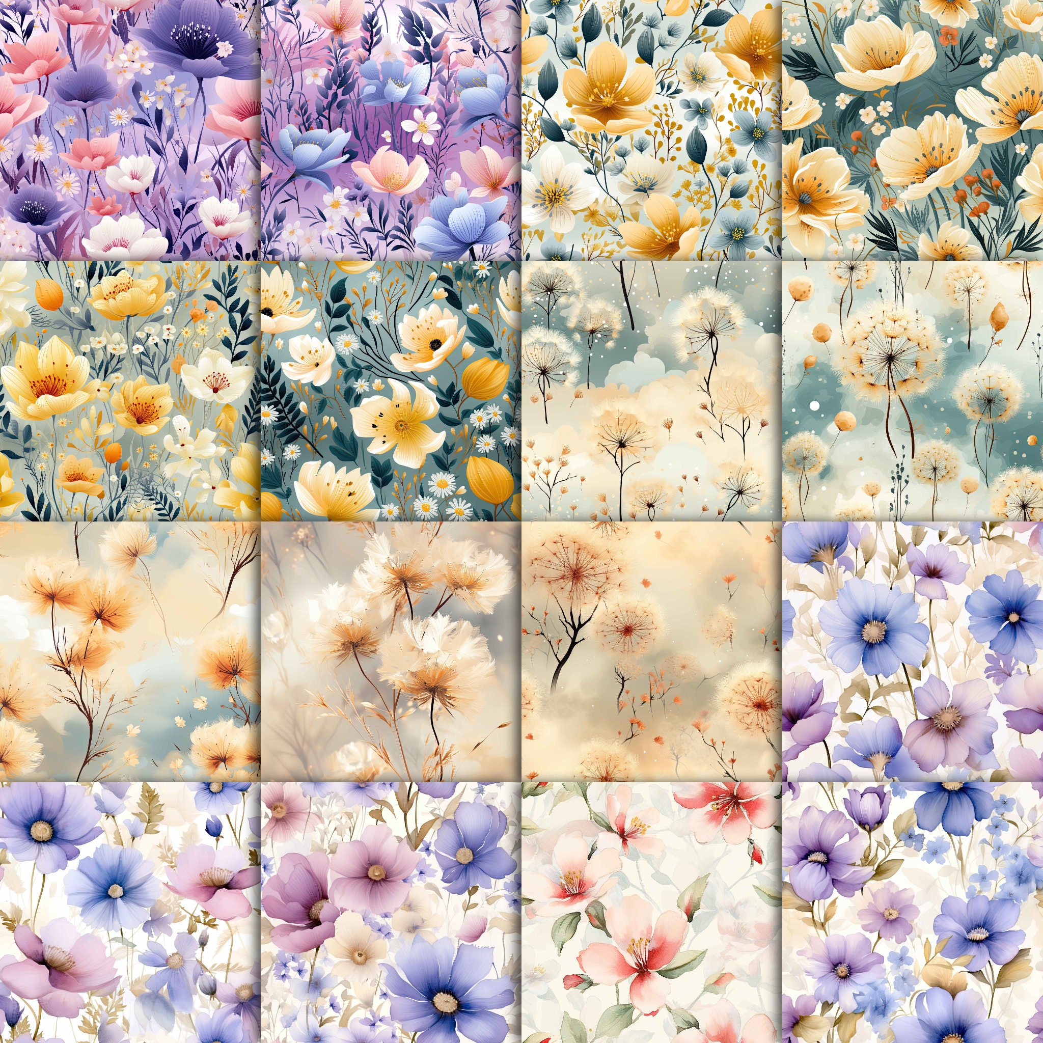 Cottagecore Wildflower Patterns Digital Paper 3 - Etsy