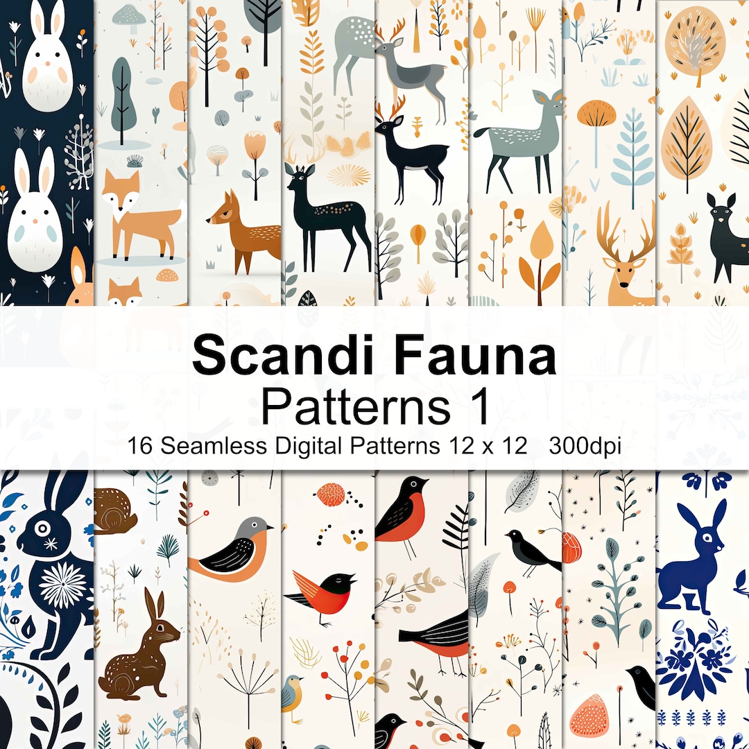 Scandi Fauna Patterns Digital Paper 1 - Etsy