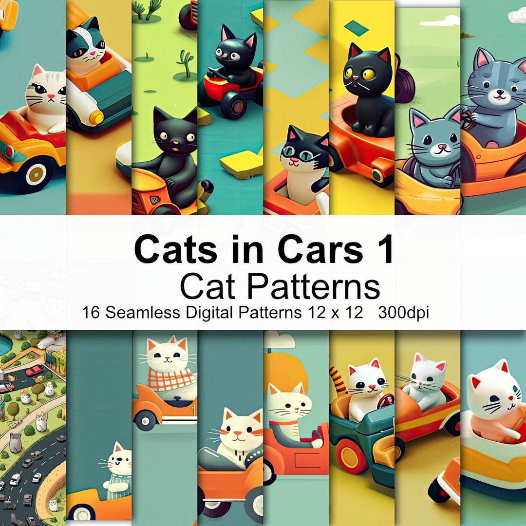Cats in Cars Patterns Digital Paper 1 - Etsy