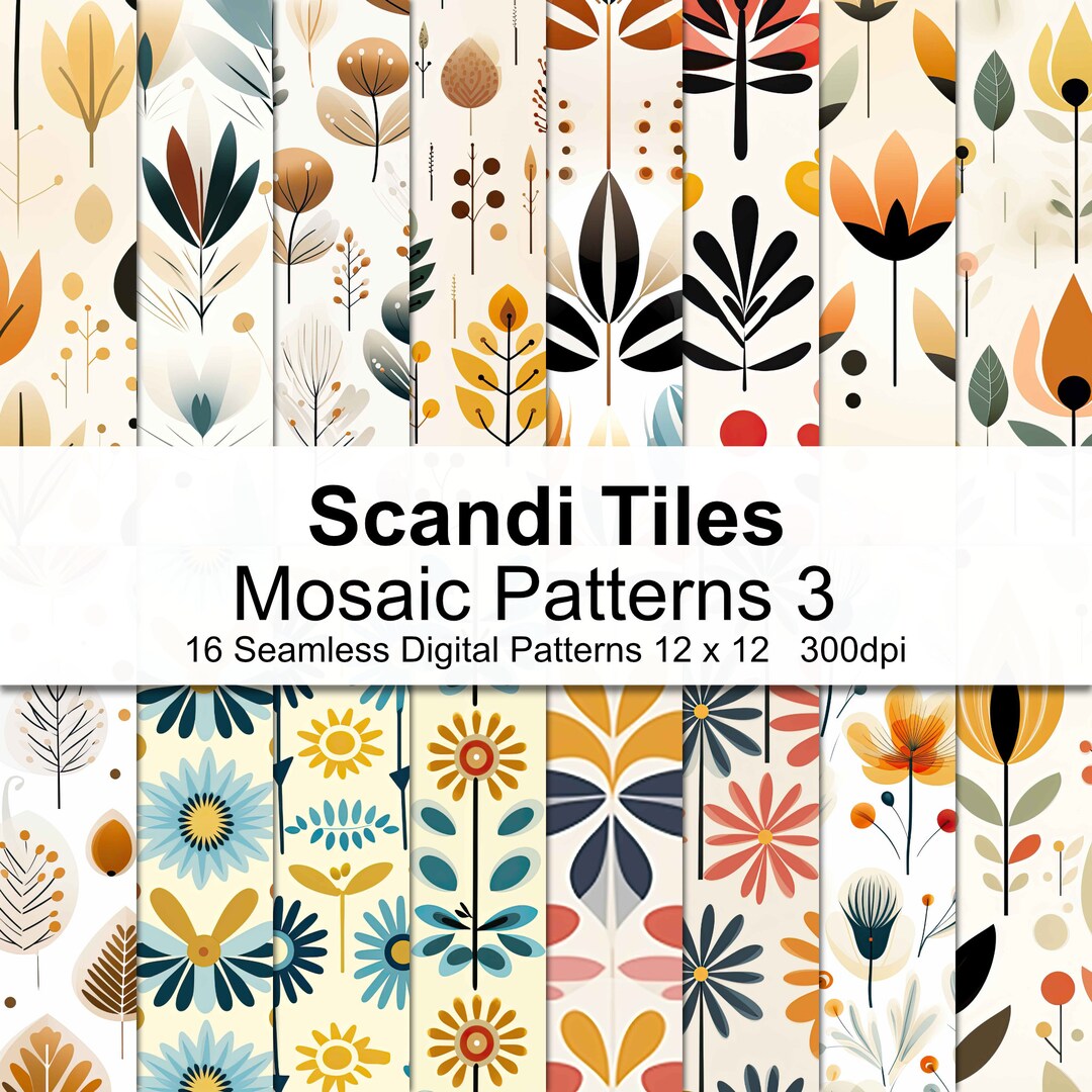 Scandi Tiles Mosaic Patterns Digital Paper 3 - Etsy