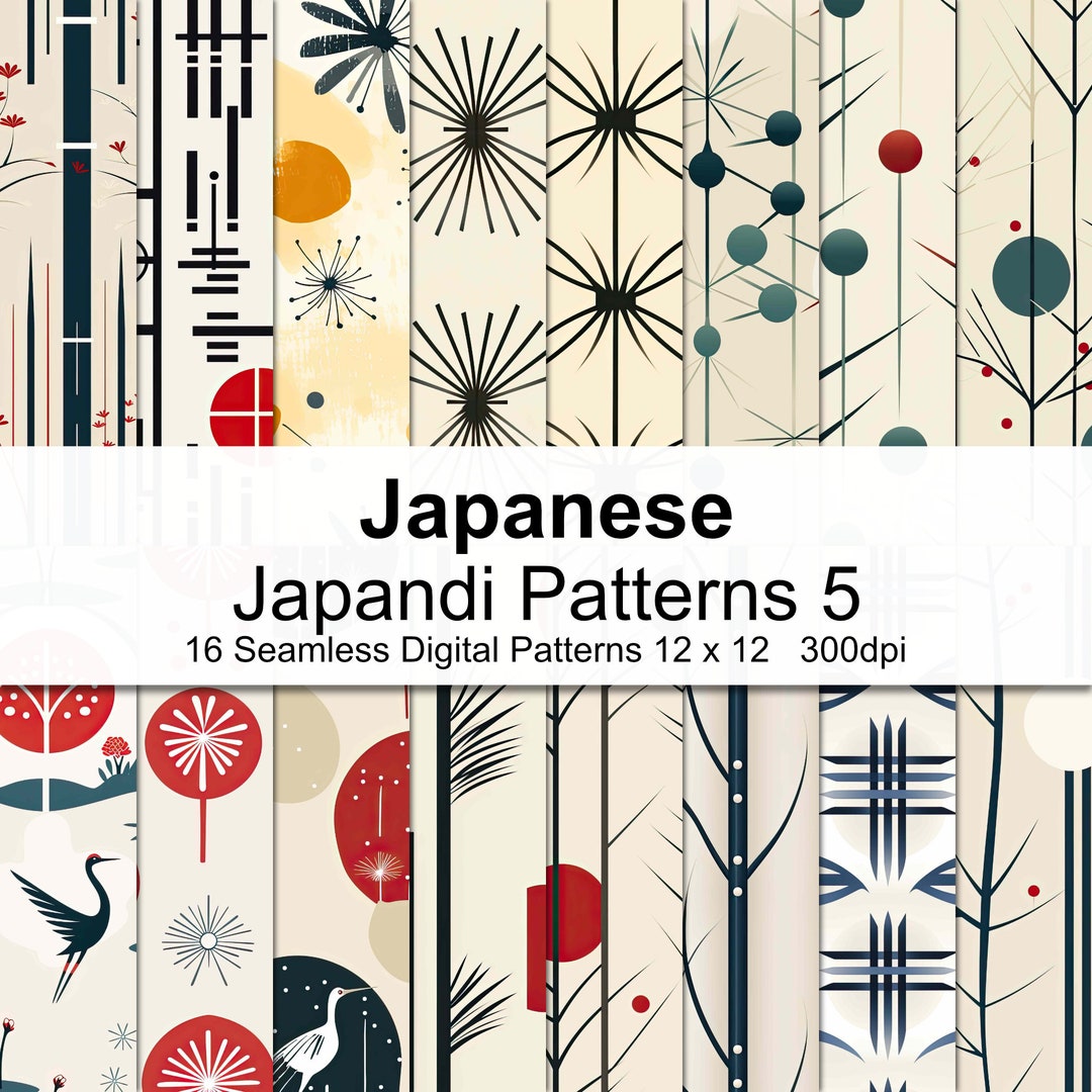 Japanese Japandi Patterns 5 - Japanese Japandi Digital Paper - Etsy