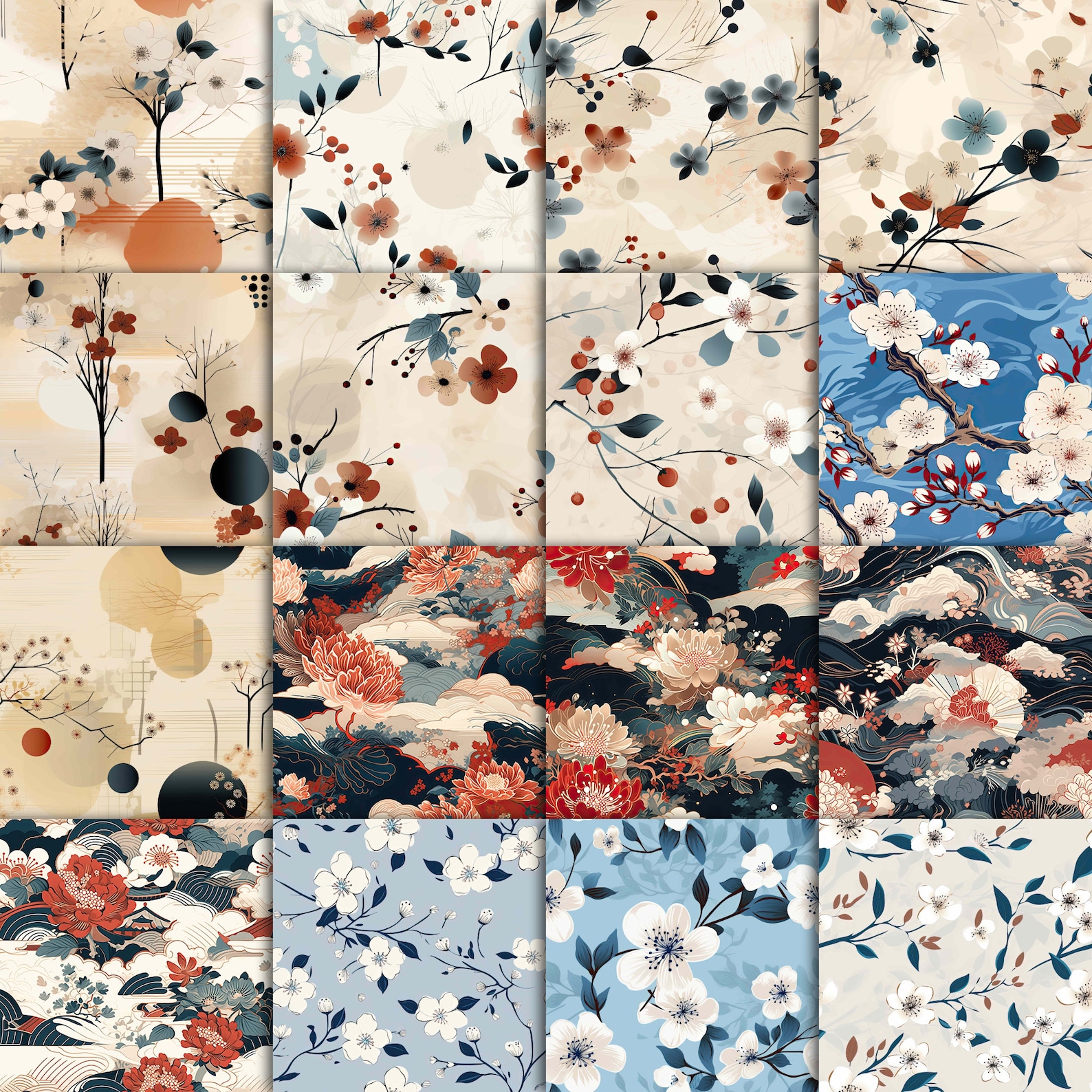 Japanese Japandi Patterns 4 - Japanese Japandi Digital Paper - Etsy