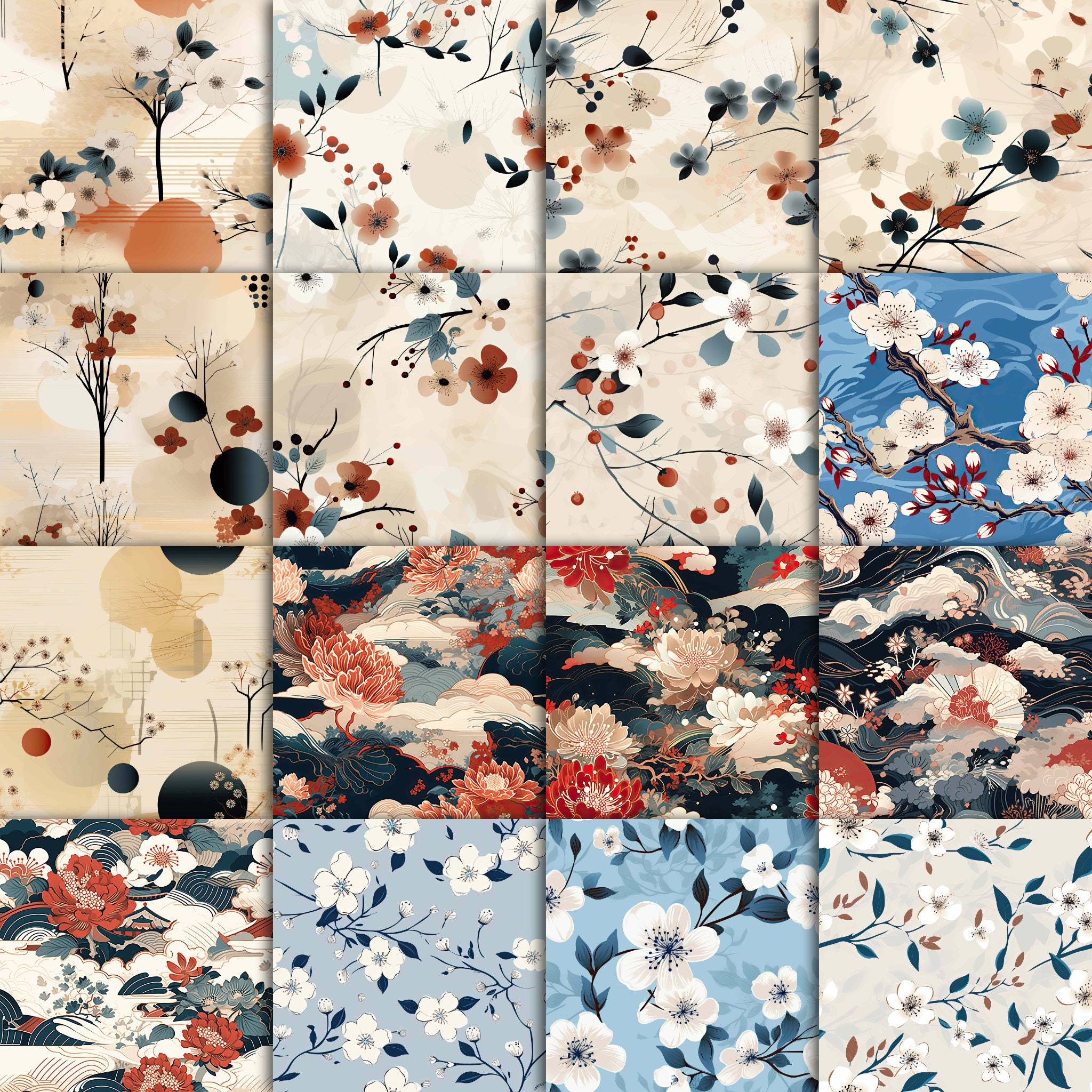 Japanese Japandi Patterns 4 - Japanese Japandi Digital Paper - Etsy