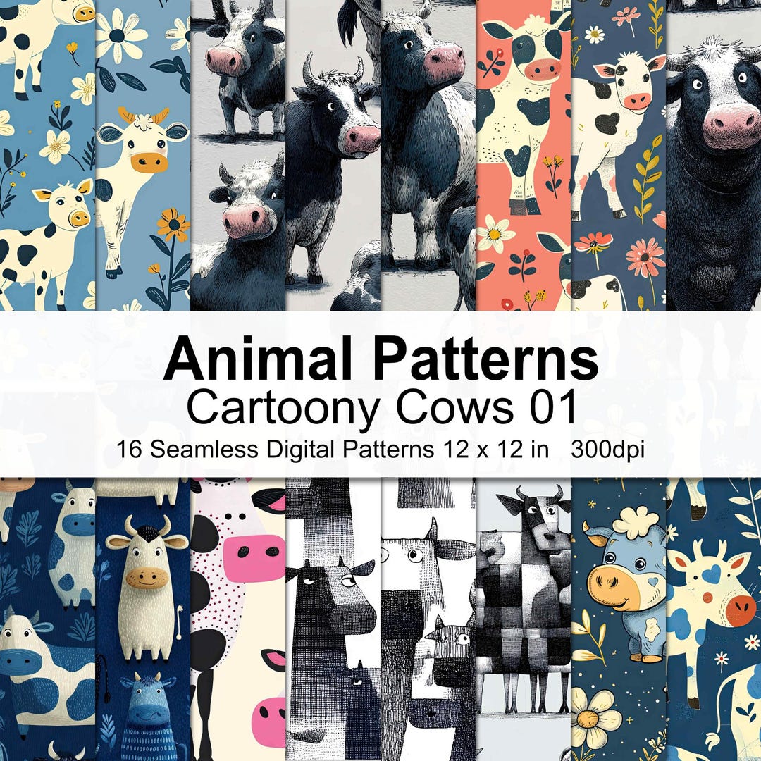 Cartoony Cow Patterns Digital Paper 1 - Etsy