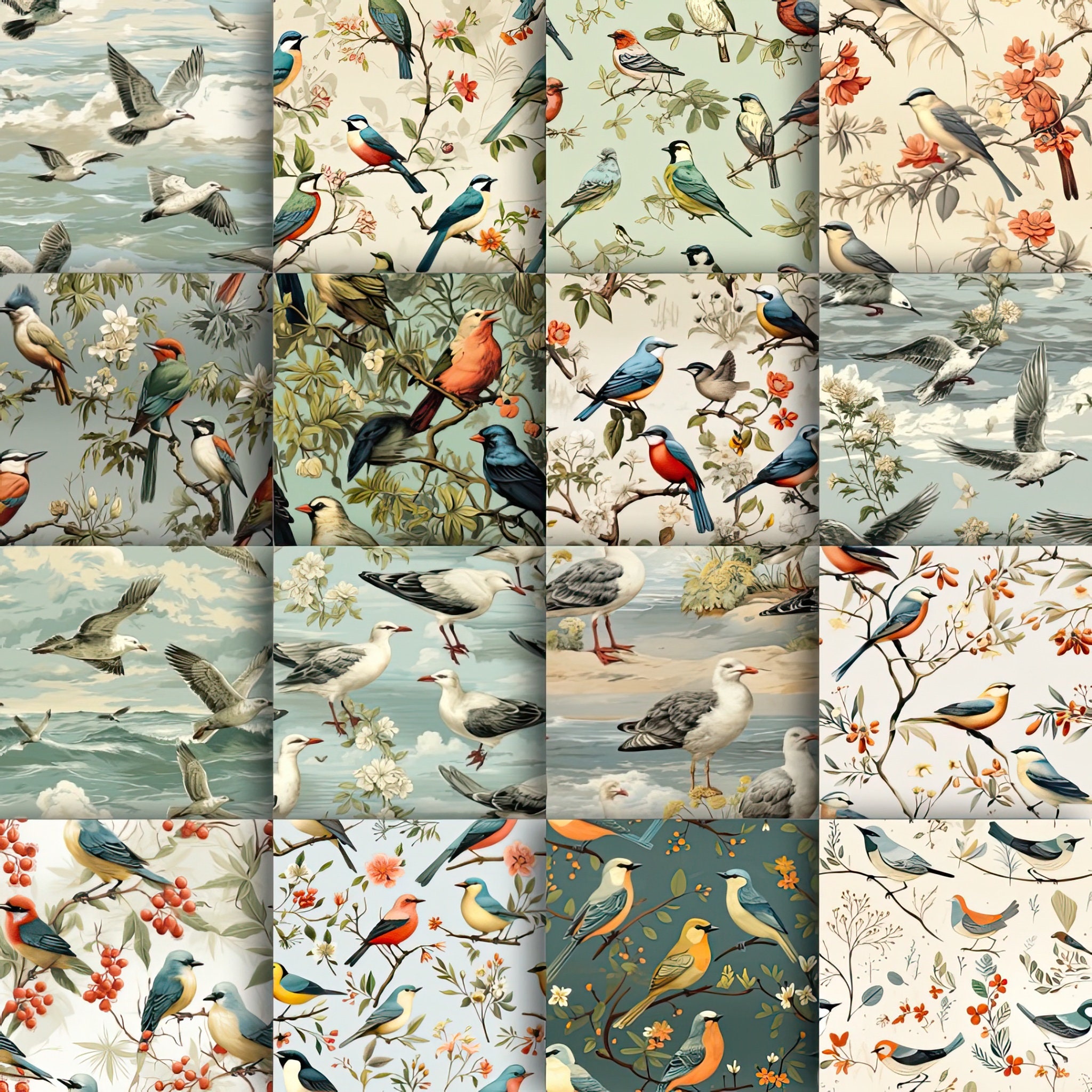 Vintage Bird Patterns Digital Paper 1 - Etsy
