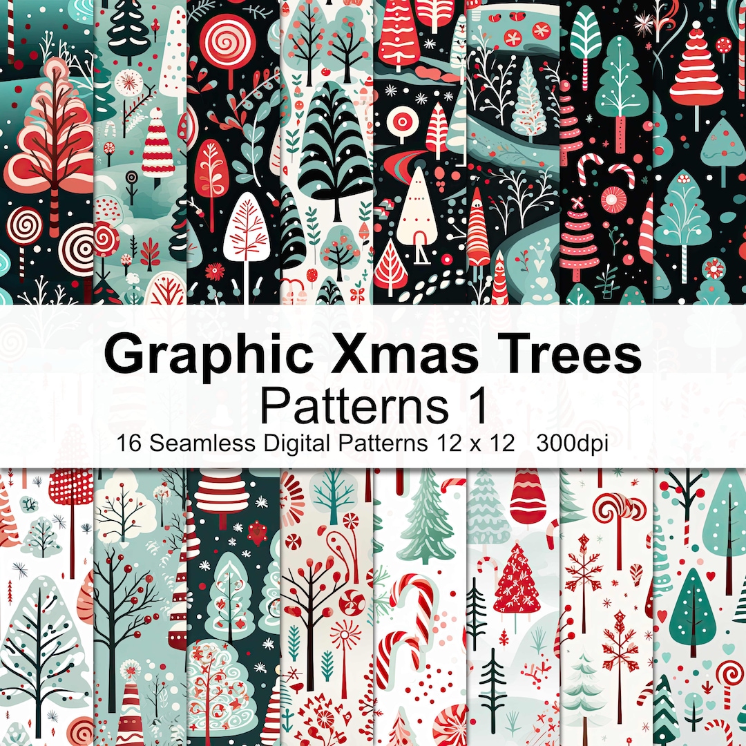 Graphic Xmas Tree Patterns Digital Paper 1 - Etsy