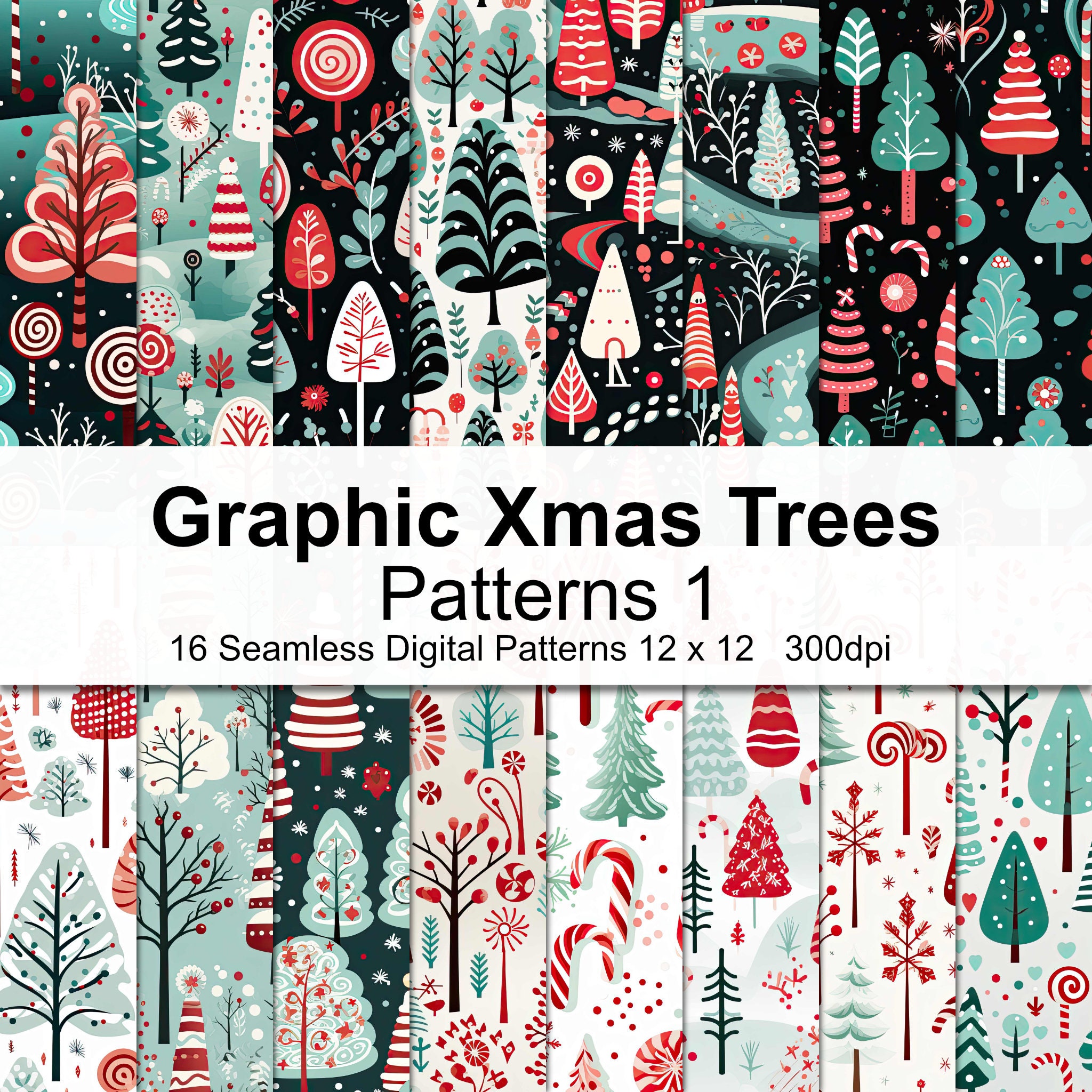 Graphic Xmas Tree Patterns Digital Paper 1 - Etsy