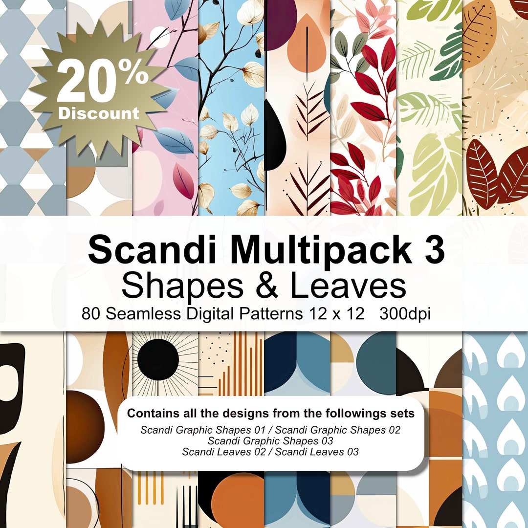 Scandi Multipack 3 - Shapes and Leaves - Digital Paper - Etsy