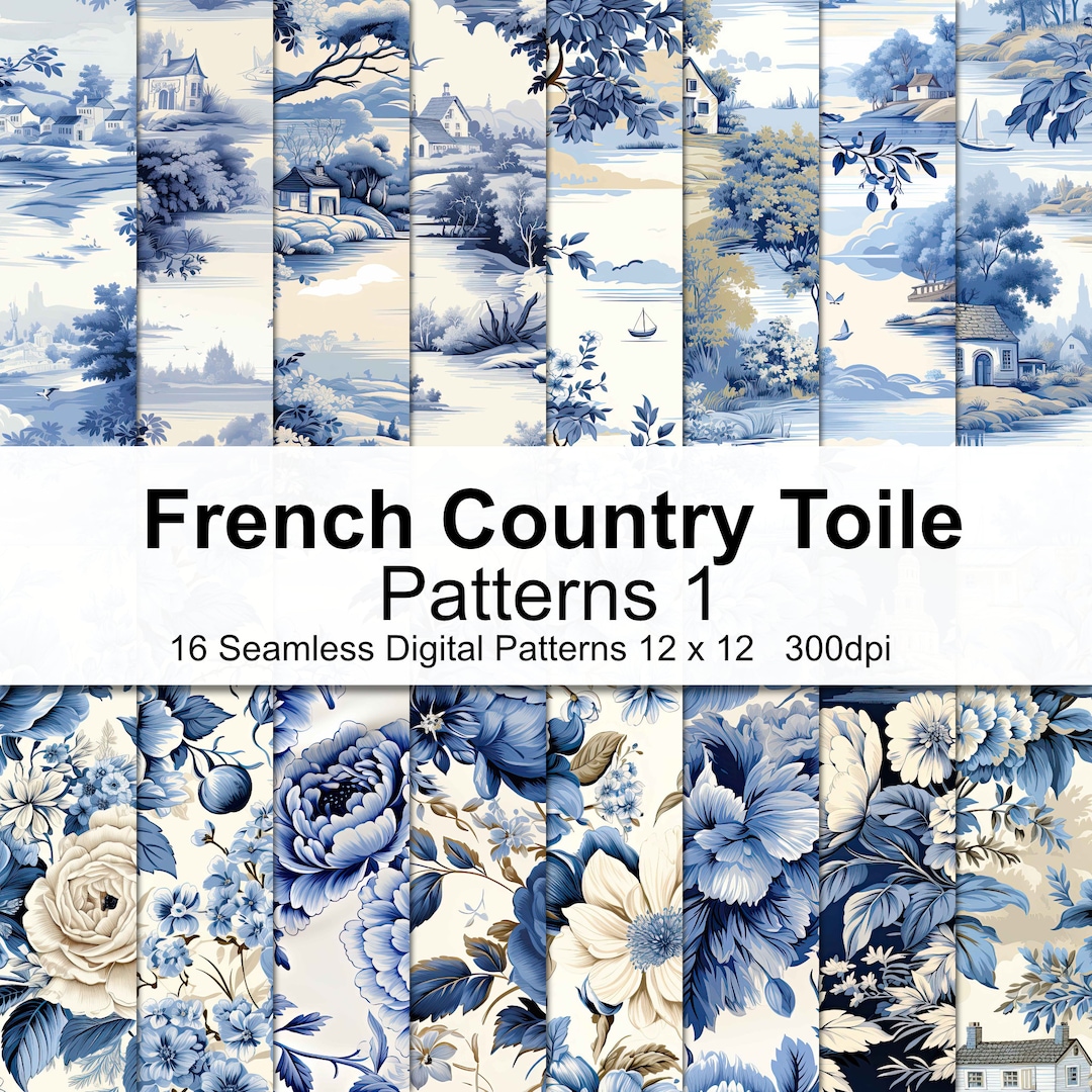 French Country Toile Patterns Digital Paper 1 - Etsy