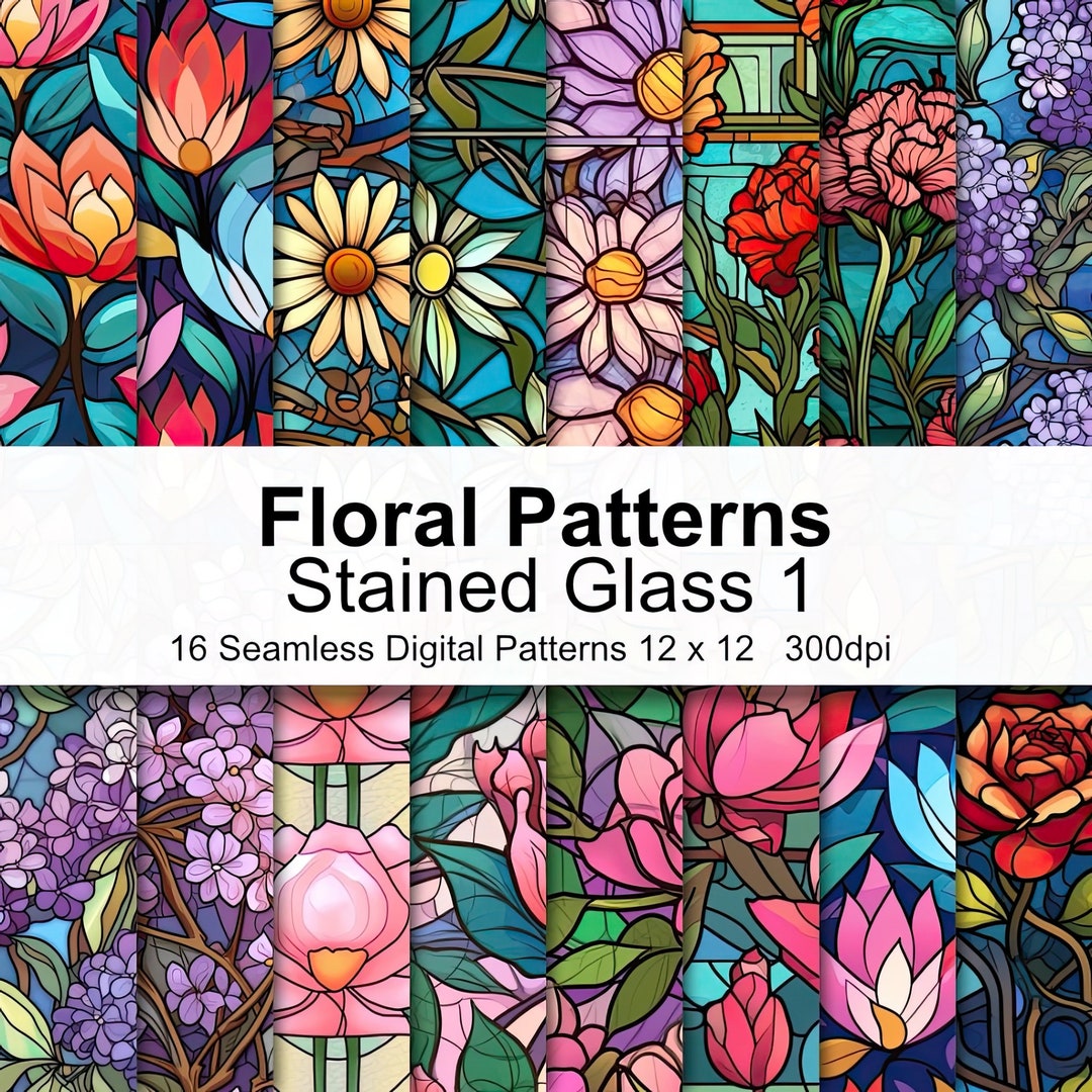 Stained Glass Floral Patterns Digital Paper 1 - Etsy