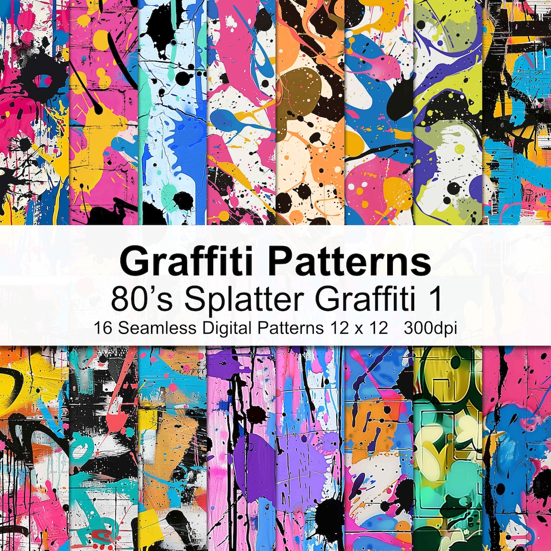 80's Splatter Graffiti Patterns Digital Paper 1 - Etsy