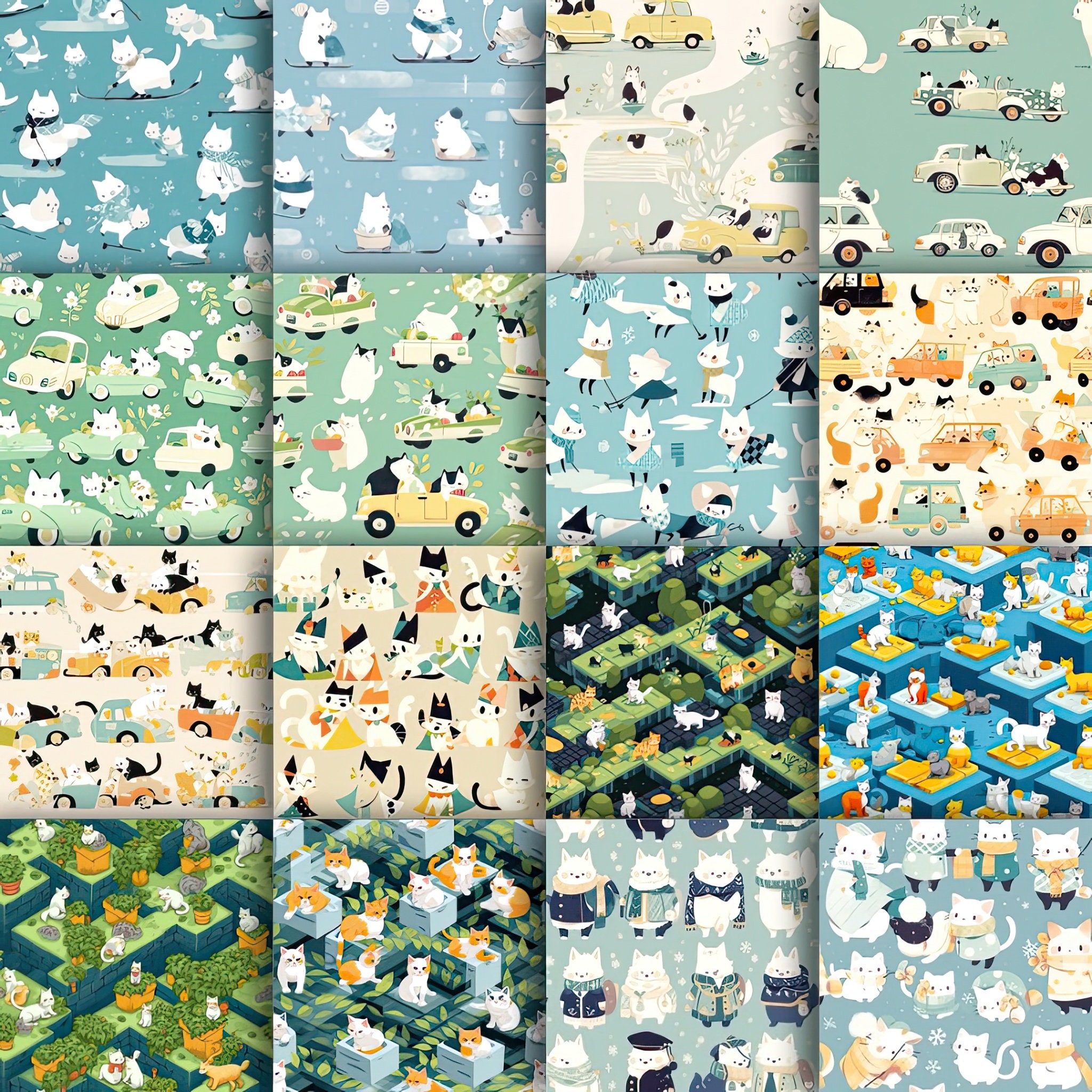Cute Cat Patterns Digital Paper 1 - Etsy