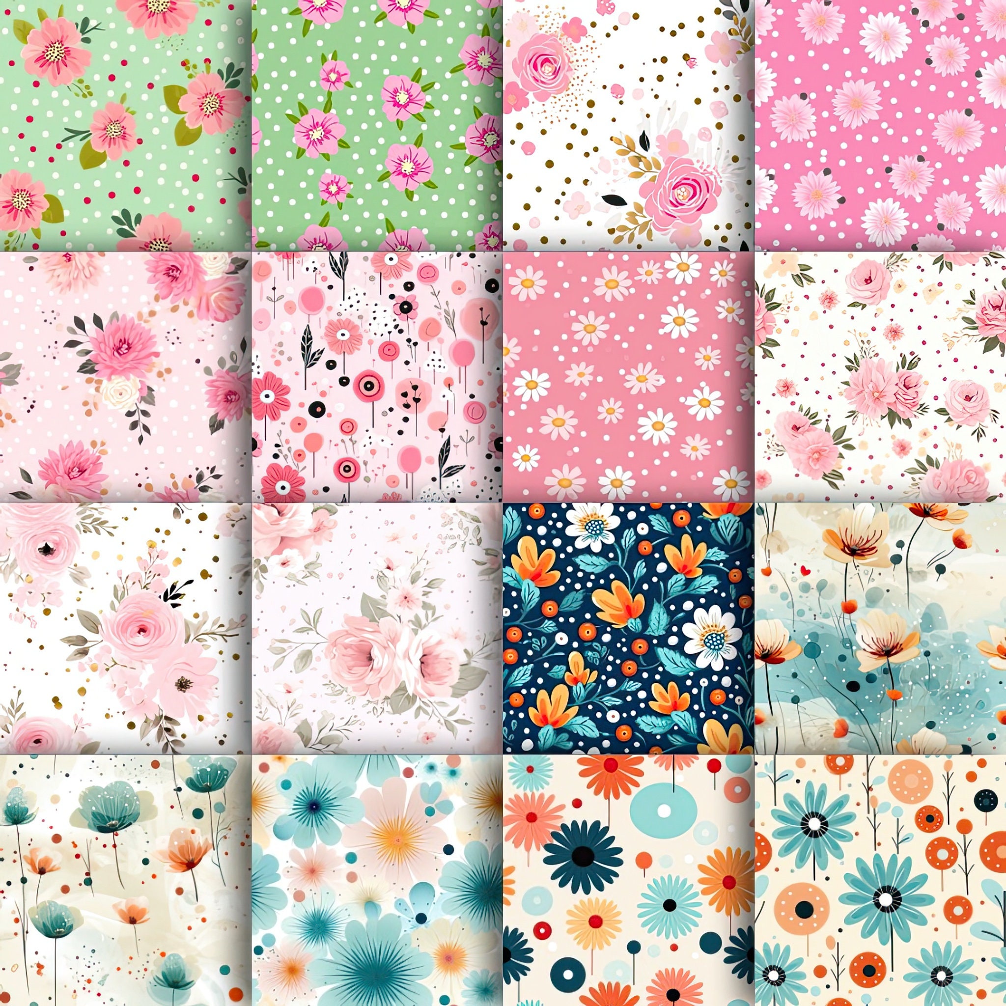 Polka-dot Floral Patterns Digital Paper 1 - Etsy