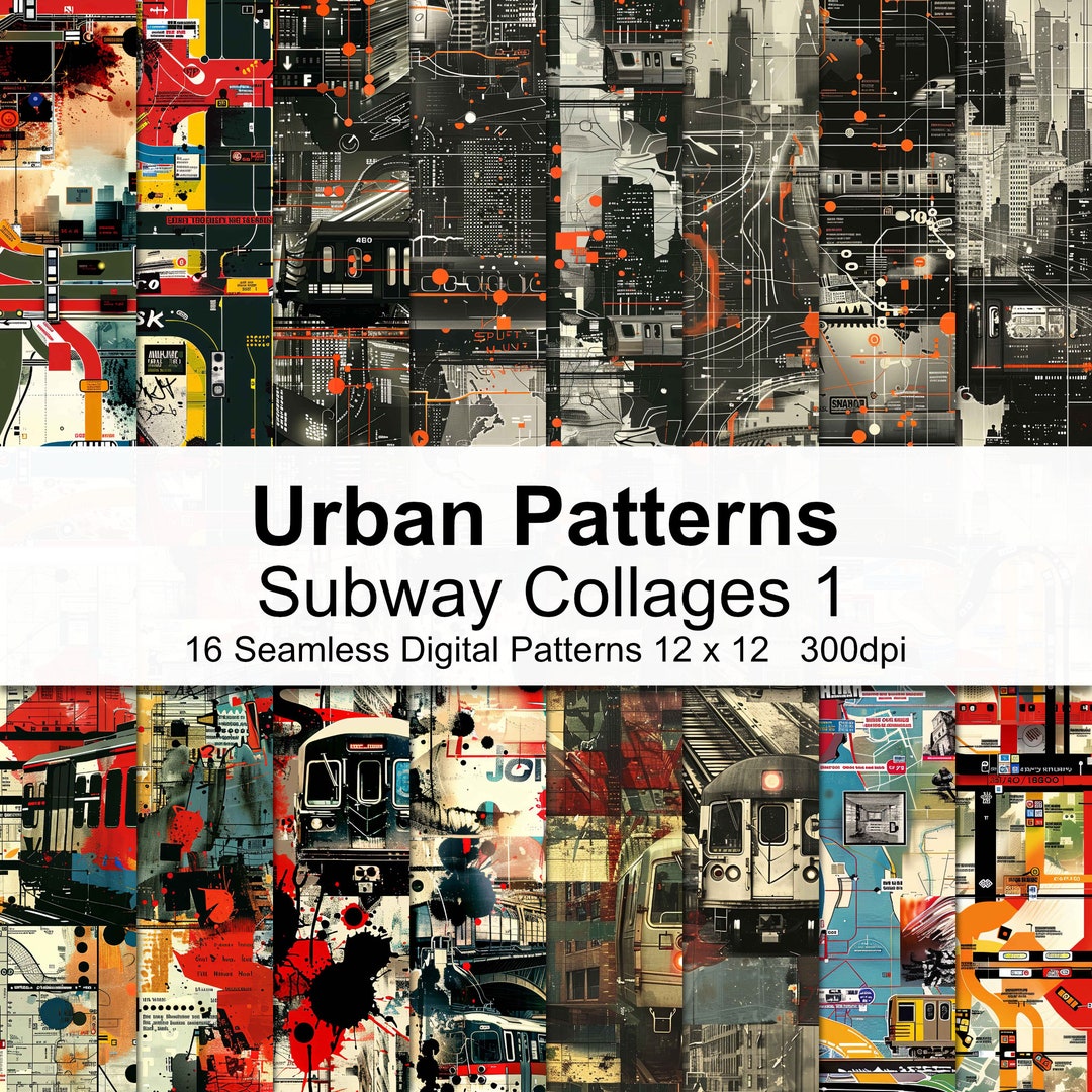 Urban Subway Collage Patterns Digital Paper 1 - Etsy