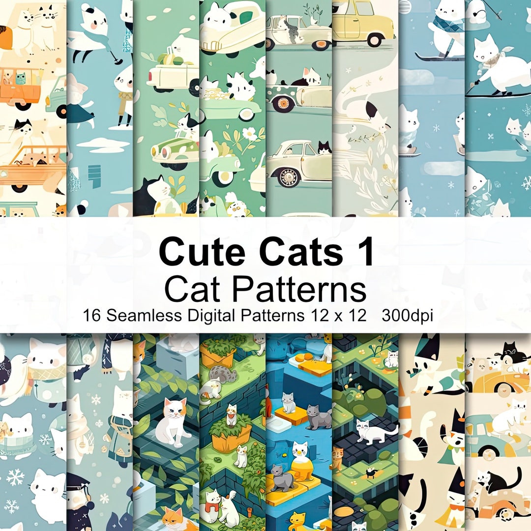 Cute Cat Patterns Digital Paper 1 - Etsy