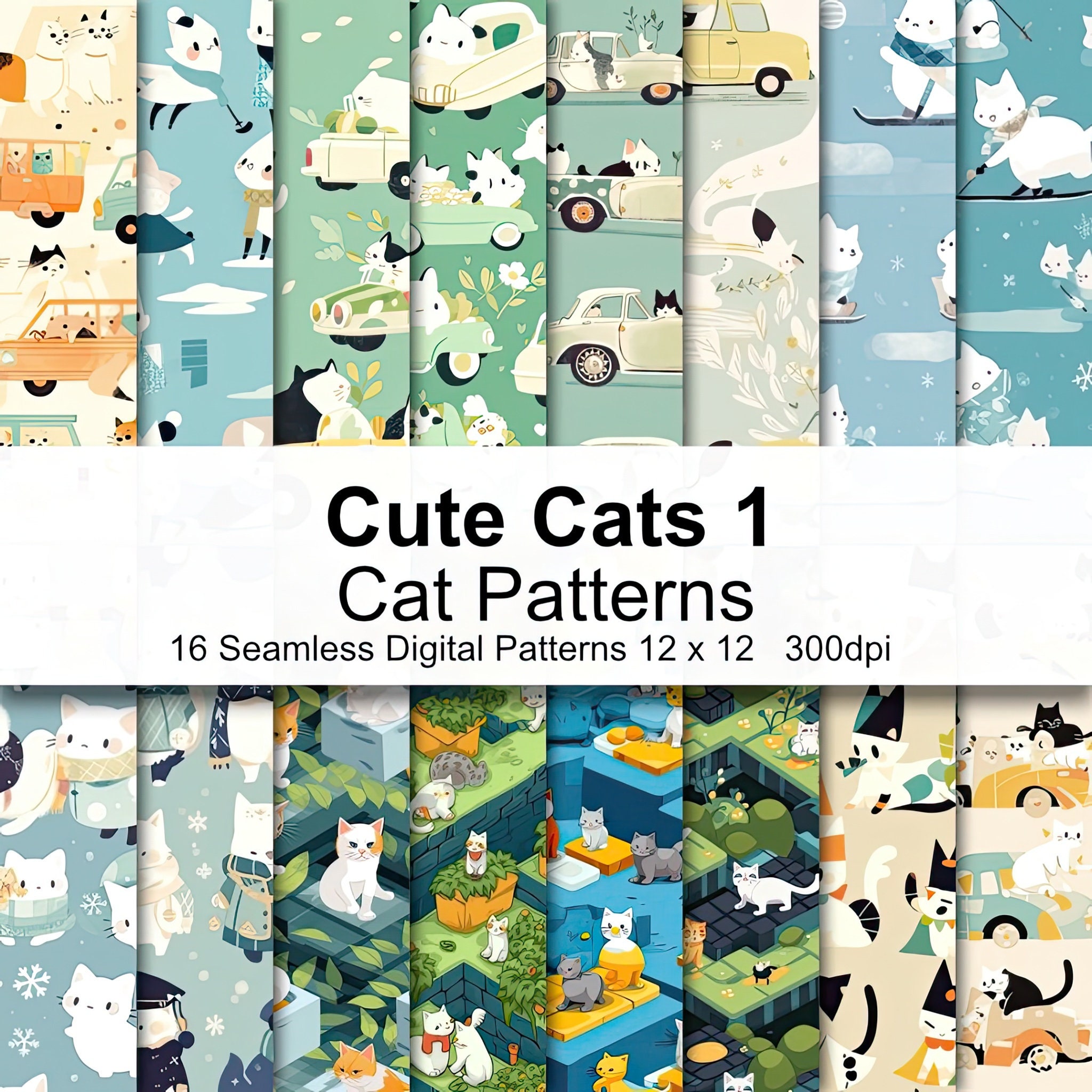 Cute Cat Patterns Digital Paper 1 - Etsy