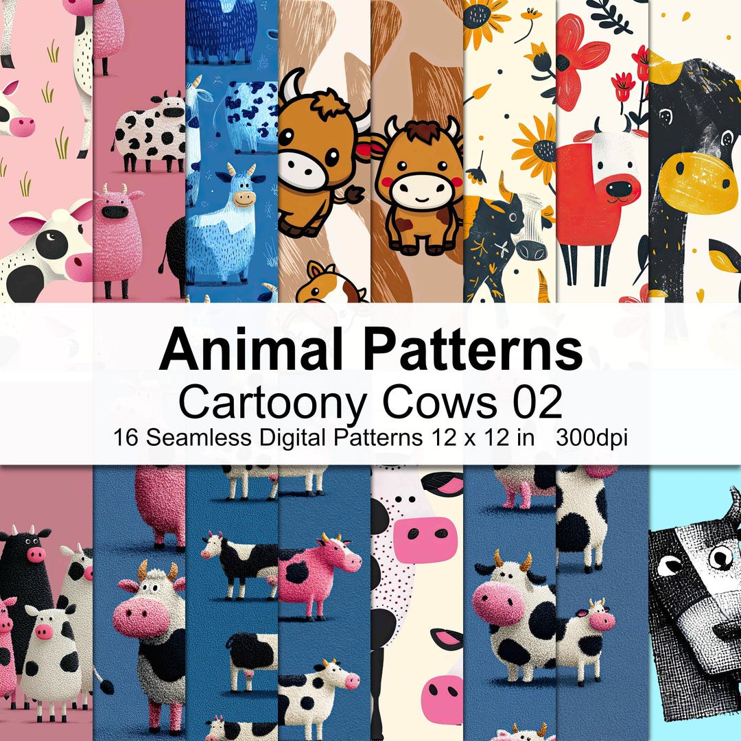 Cartoony Cow Patterns Digital Paper 2 - Etsy
