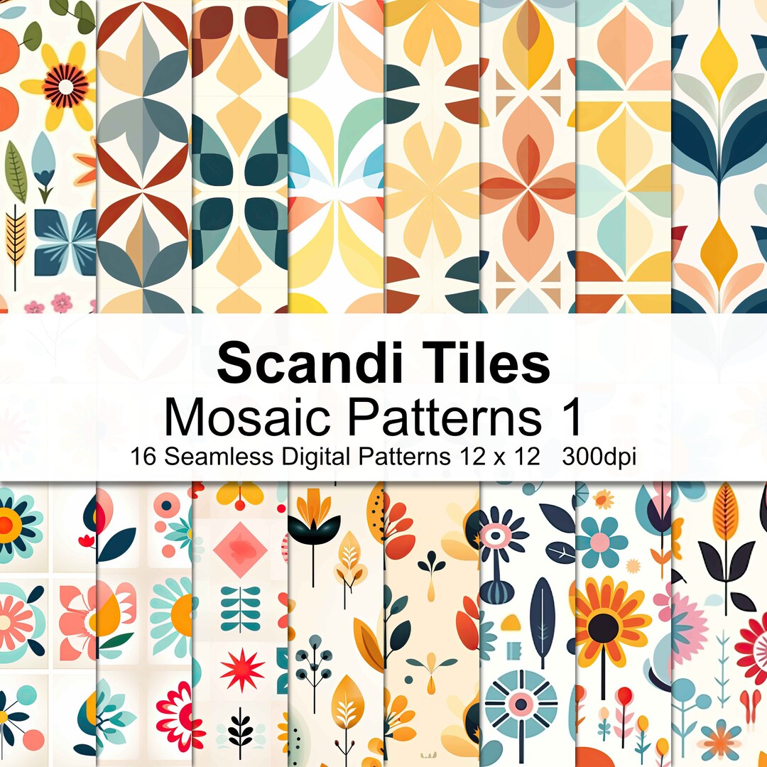 Scandi Tiles Mosaic Patterns Digital Paper 1 - Etsy
