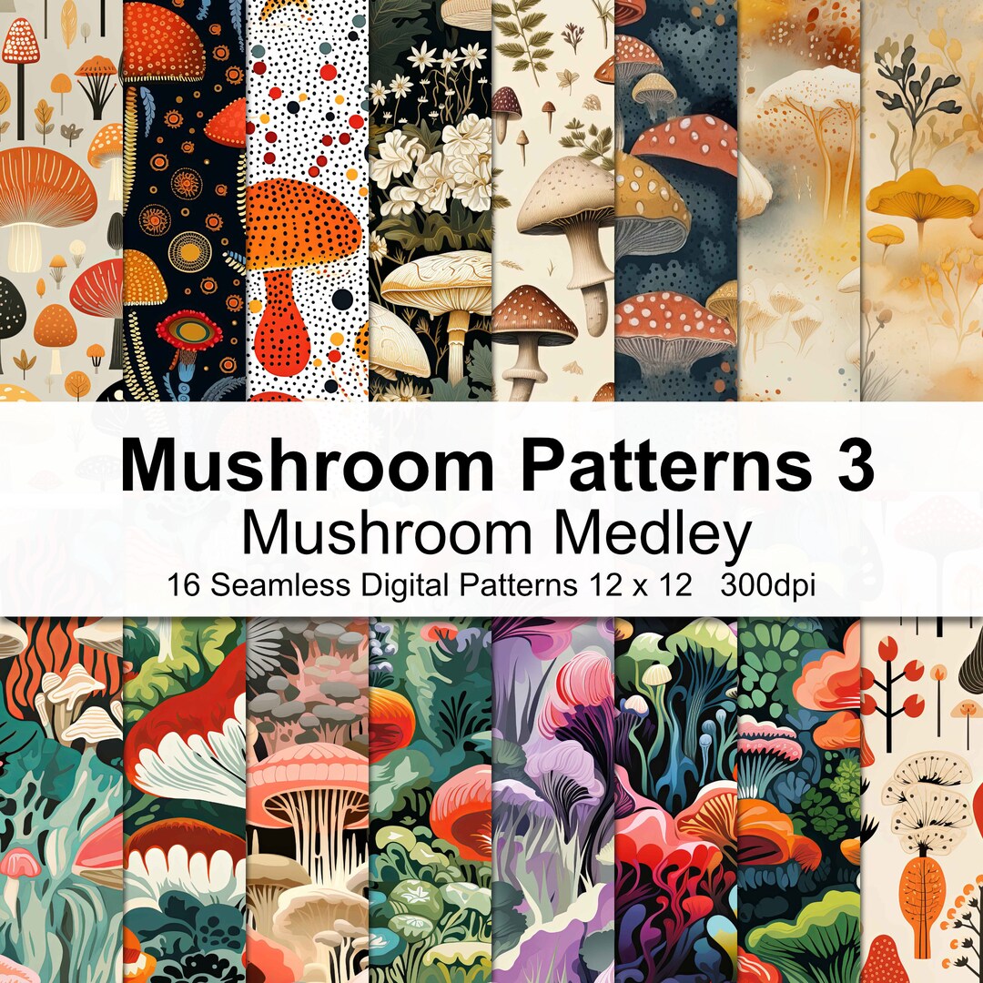 Mushroom Patterns - (medley) Digital Paper 3 - Etsy